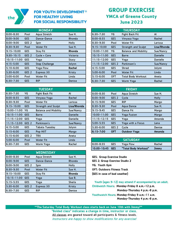 Schedule - Greene County YMCA