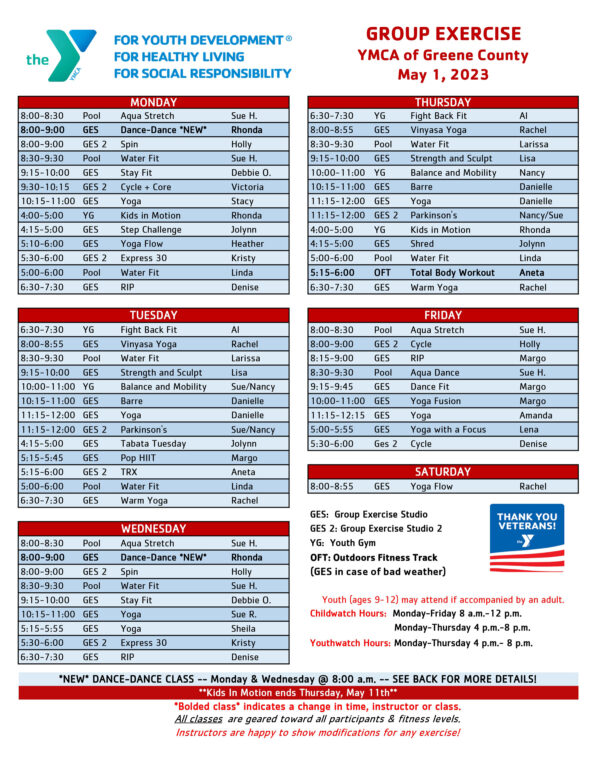 Schedule - Greene County YMCA