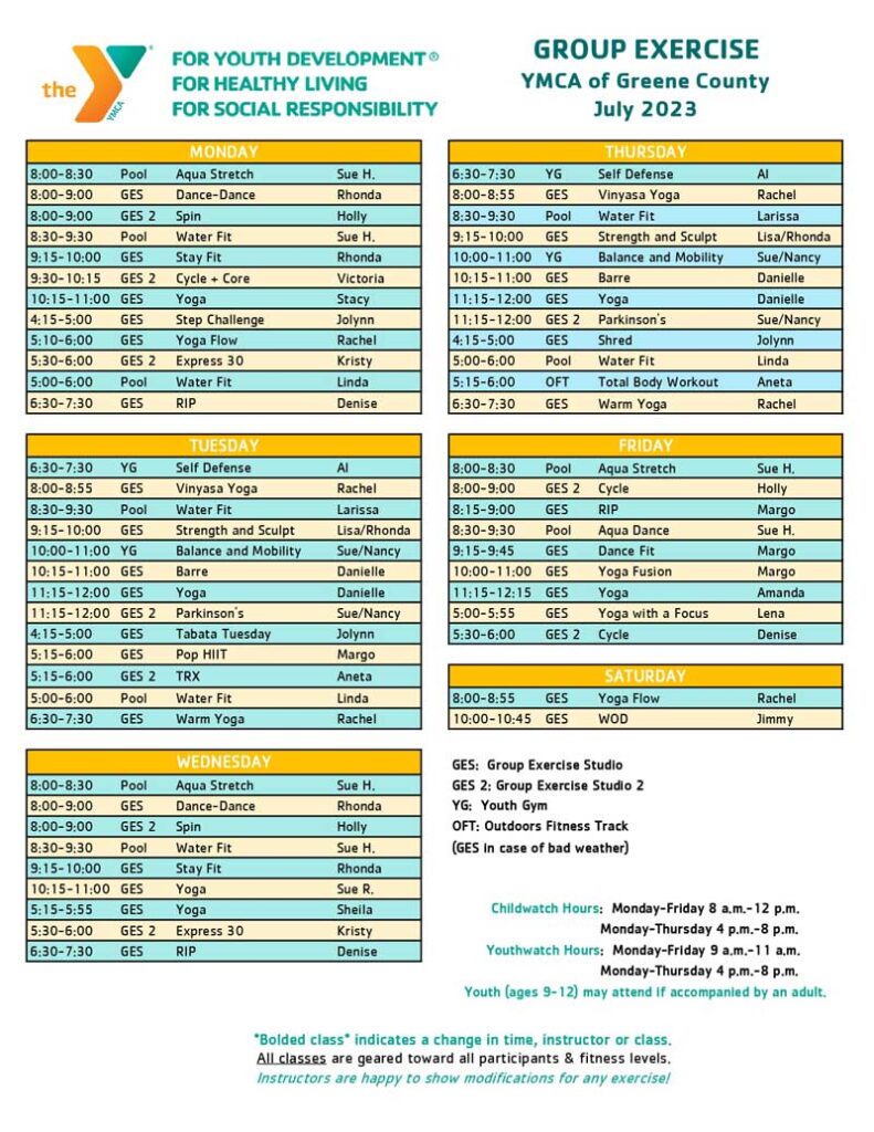 Schedule - Greene County YMCA