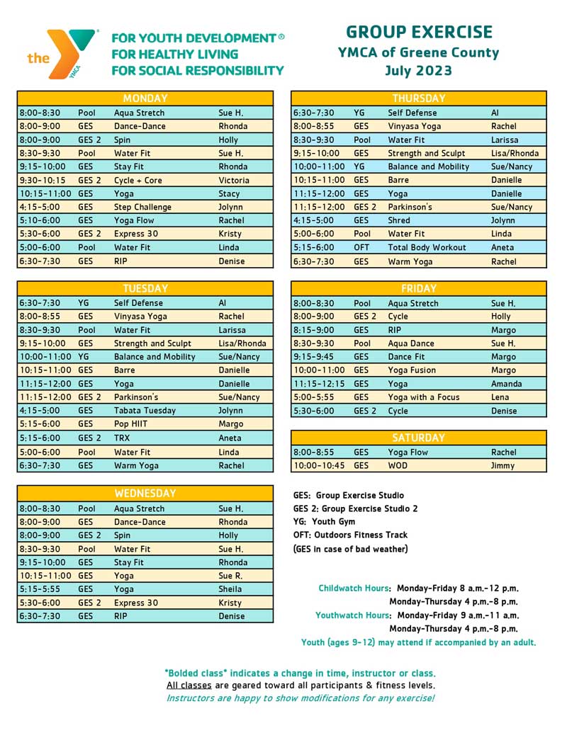 Schedule - Greene County YMCA